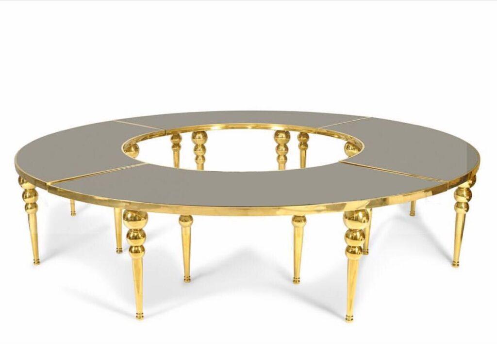 Serpentine Dining Table - Gold Bubble Legs and Frame with White Glossy ...